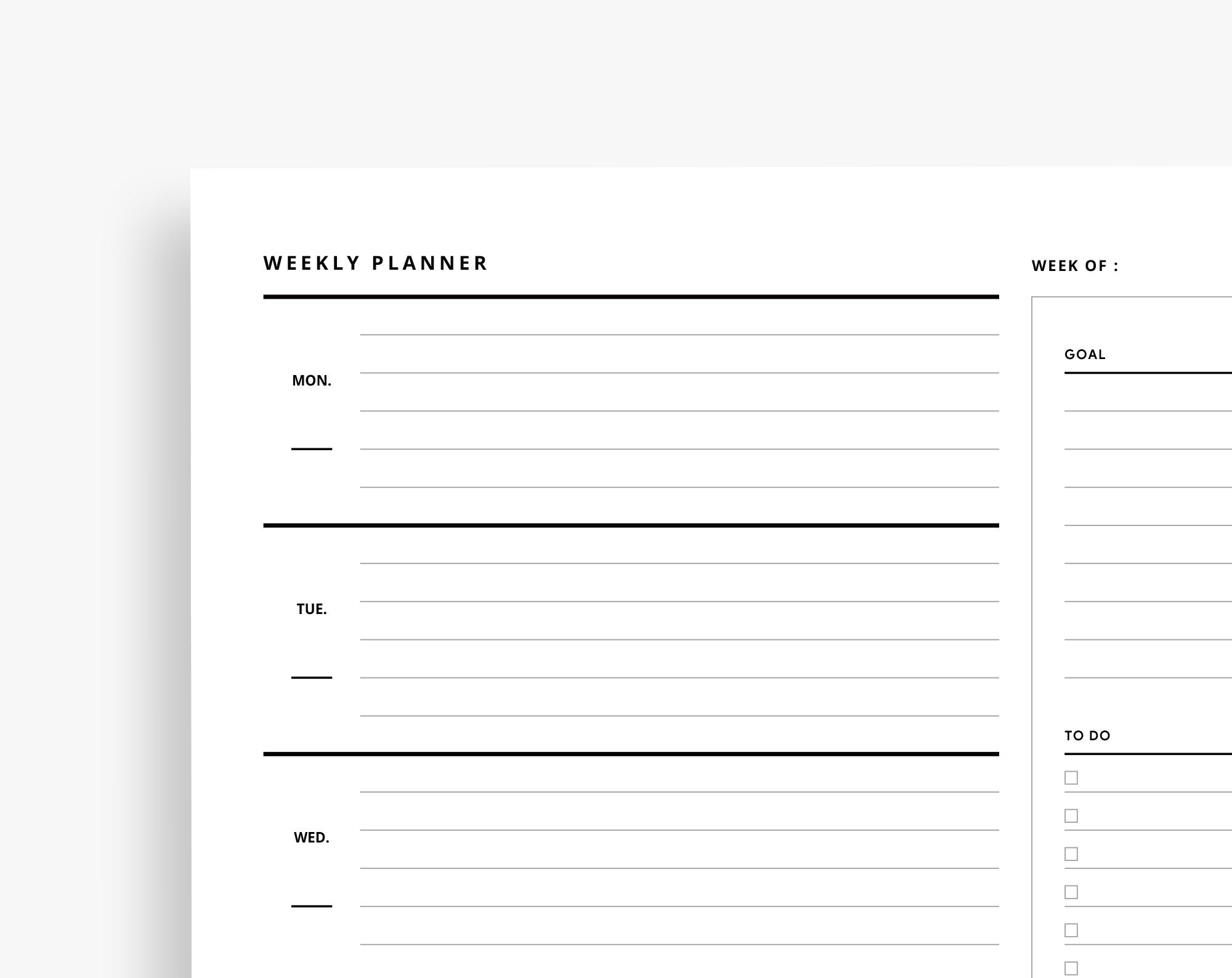 A4, US Letter Size Undated Week on One Page Planner, Printable ...