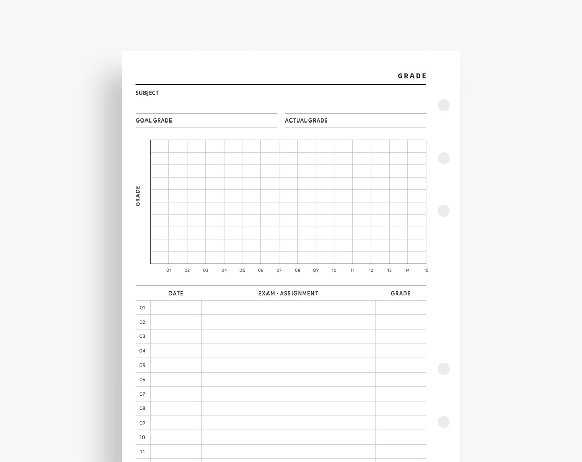 Grade Tracker, Student Planner, Personal Wide Inserts, Assignment ...