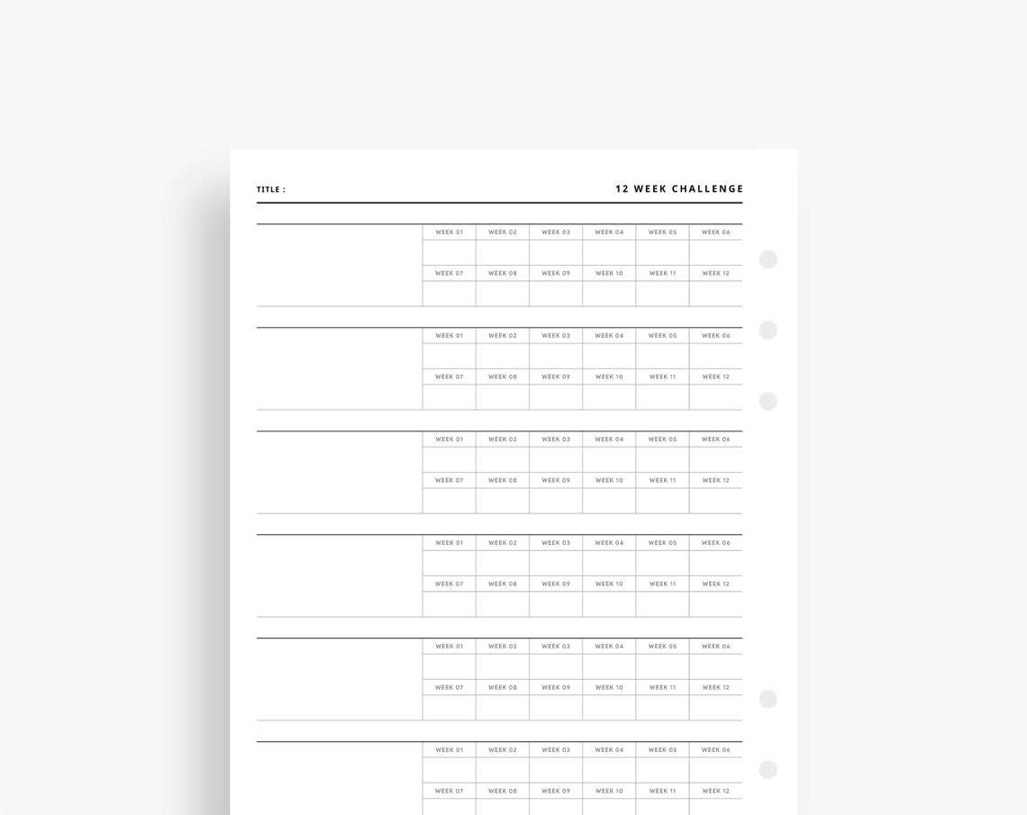 A5 Inserts : 12 Week Fitness Plan Printable, 12 Week Tracker, 12 Week ...