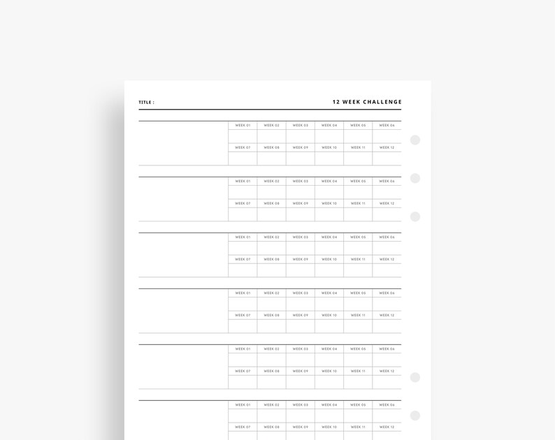 A5 Inserts : 12 Week Fitness Plan Printable, 12 Week Tracker, 12 Week ...