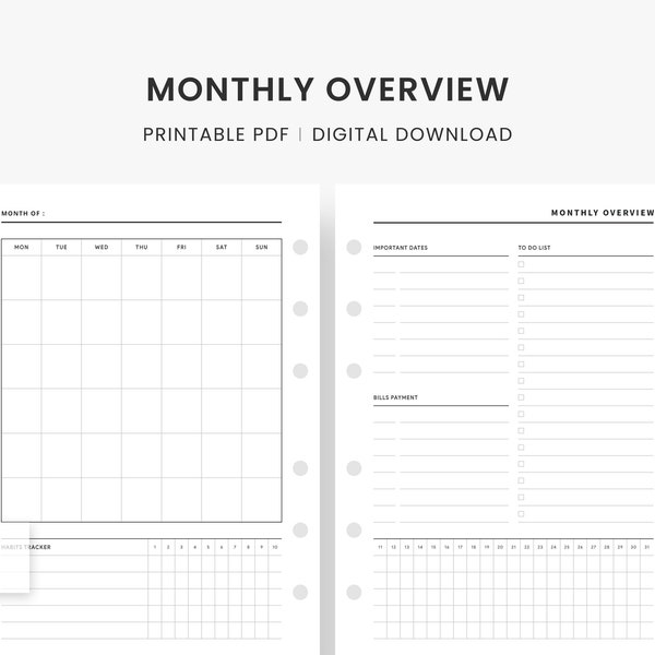 A6 Monthly Overview and Tracker - Etsy