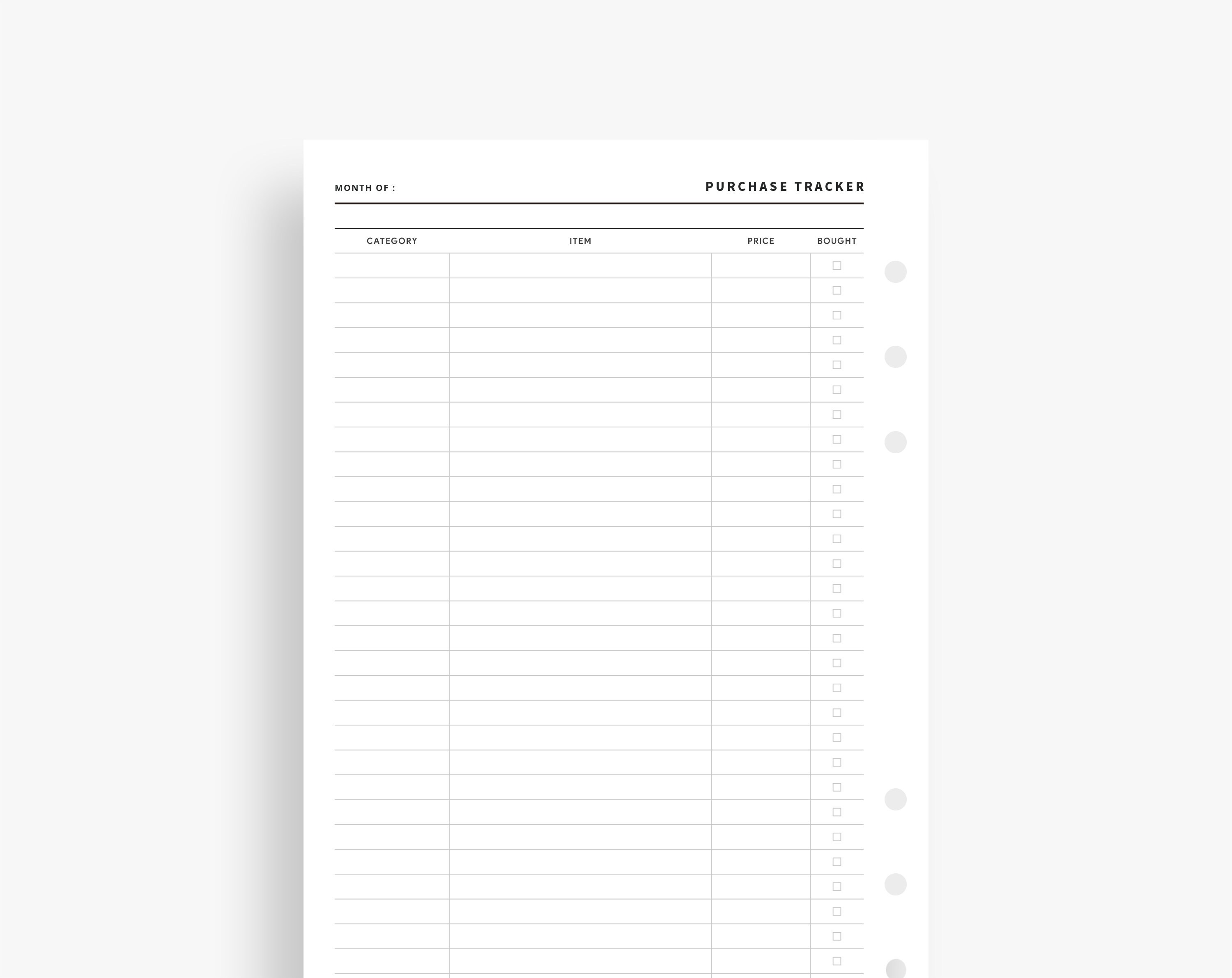 Purchase Tracker Printable, Order Tracker Template, Half Letter Inserts ...