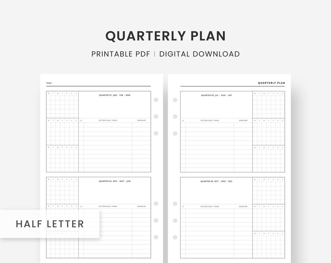 Yearly Calendar Printable, Quarterly Plan, Year at a Glance, Yearly ...
