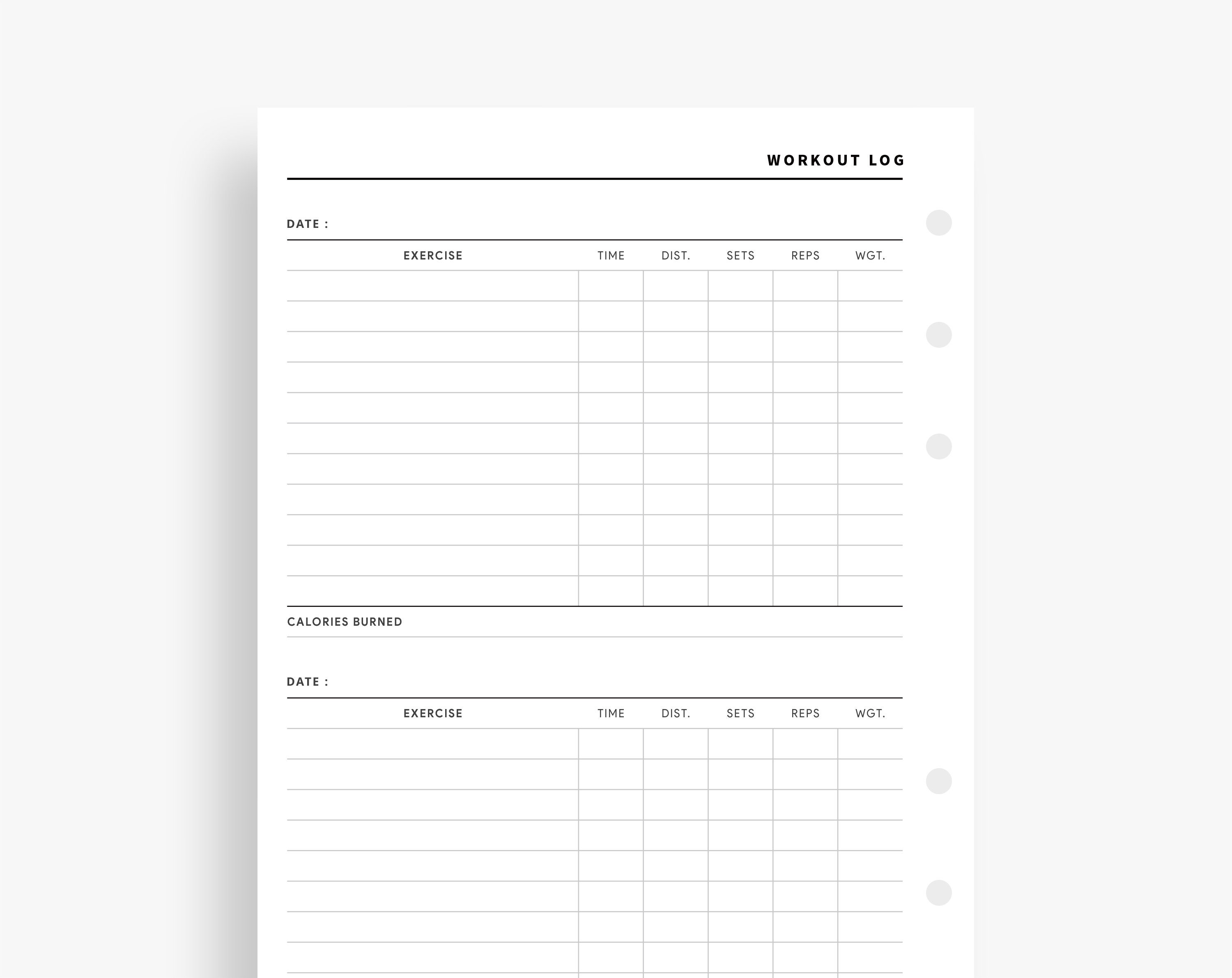 Workout Tracker Planner Printable, Personal Wide Inserts, Workout Log ...