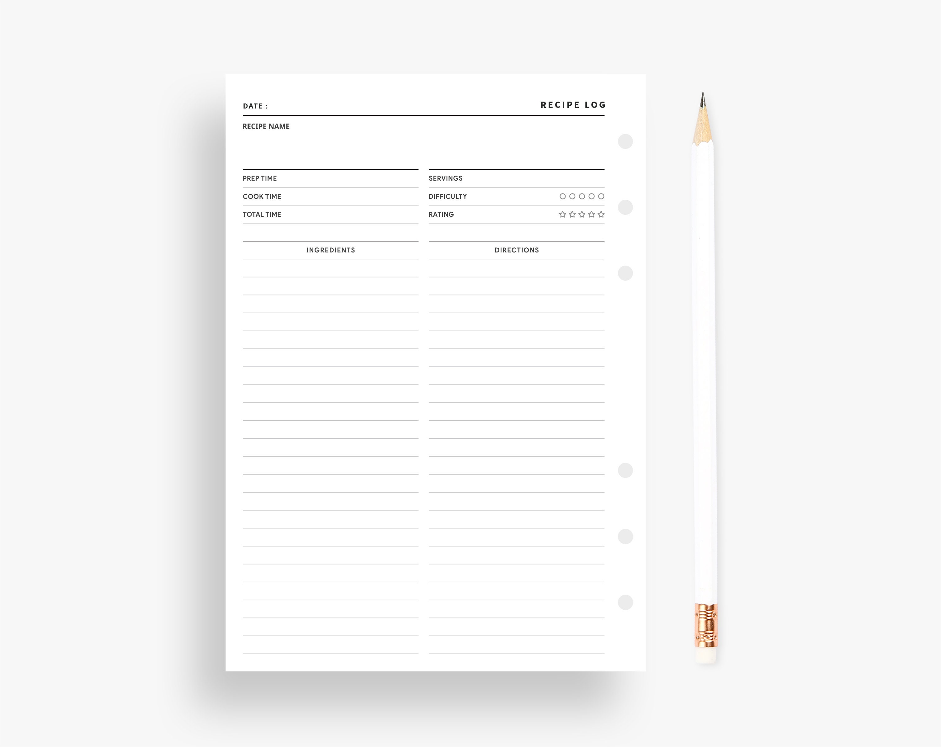 Recipe Log Printable, Personal Wide Inserts, Recipe Template, Recipe ...