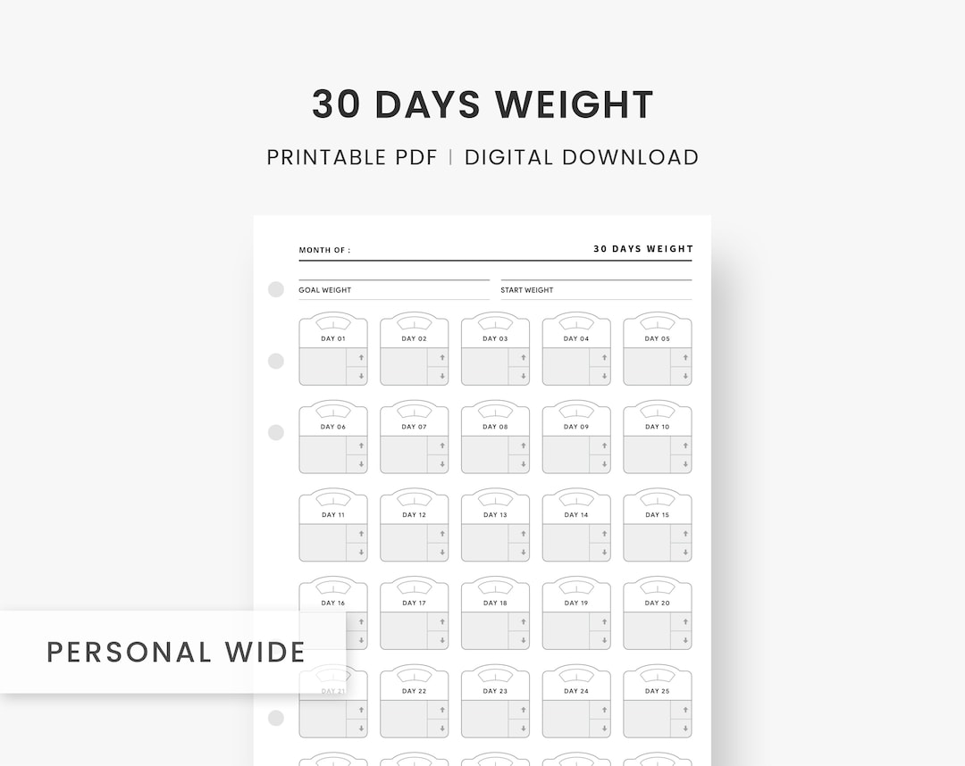 Weight Tracker Printable, Personal Wide Inserts, Weight Loss Tracker ...