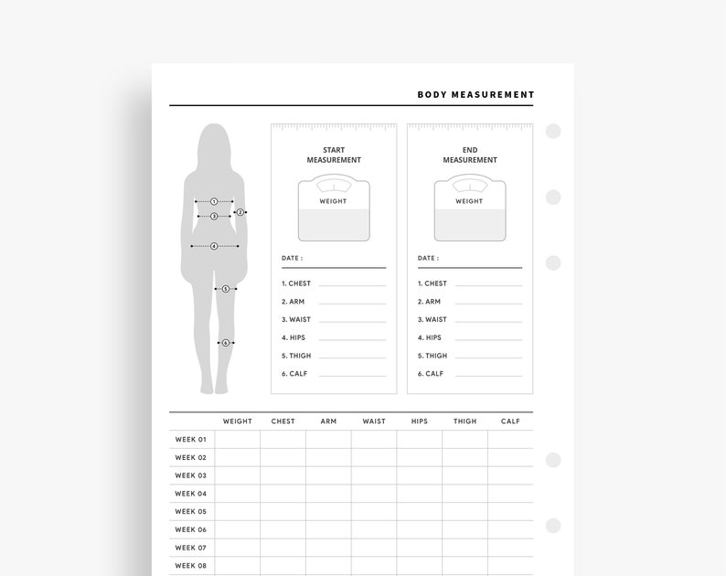 Body Measurement Tracker Printable, Personal Wide Inserts, Fitness ...