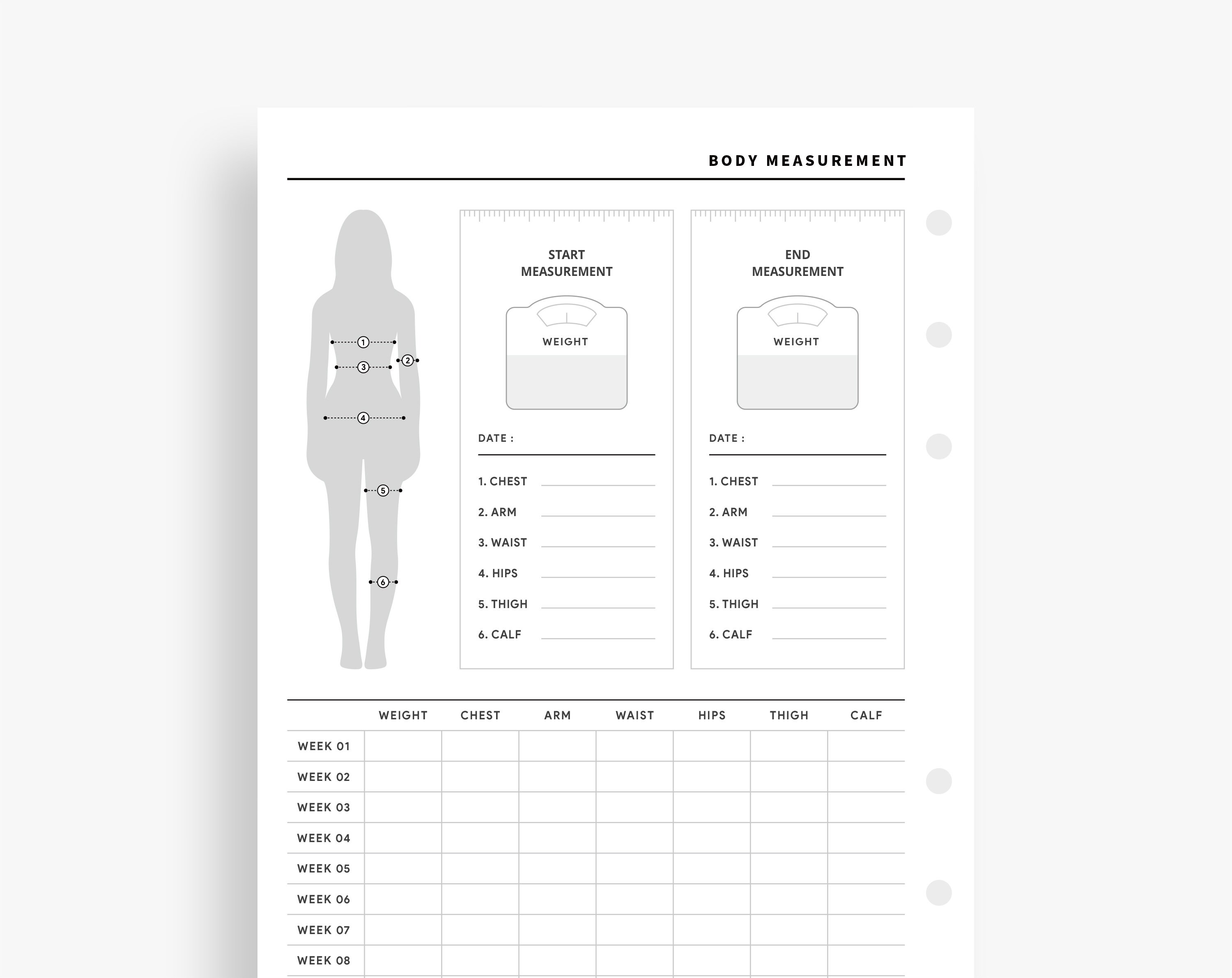 Body Measurement Tracker Printable, Personal Wide Inserts, Fitness ...