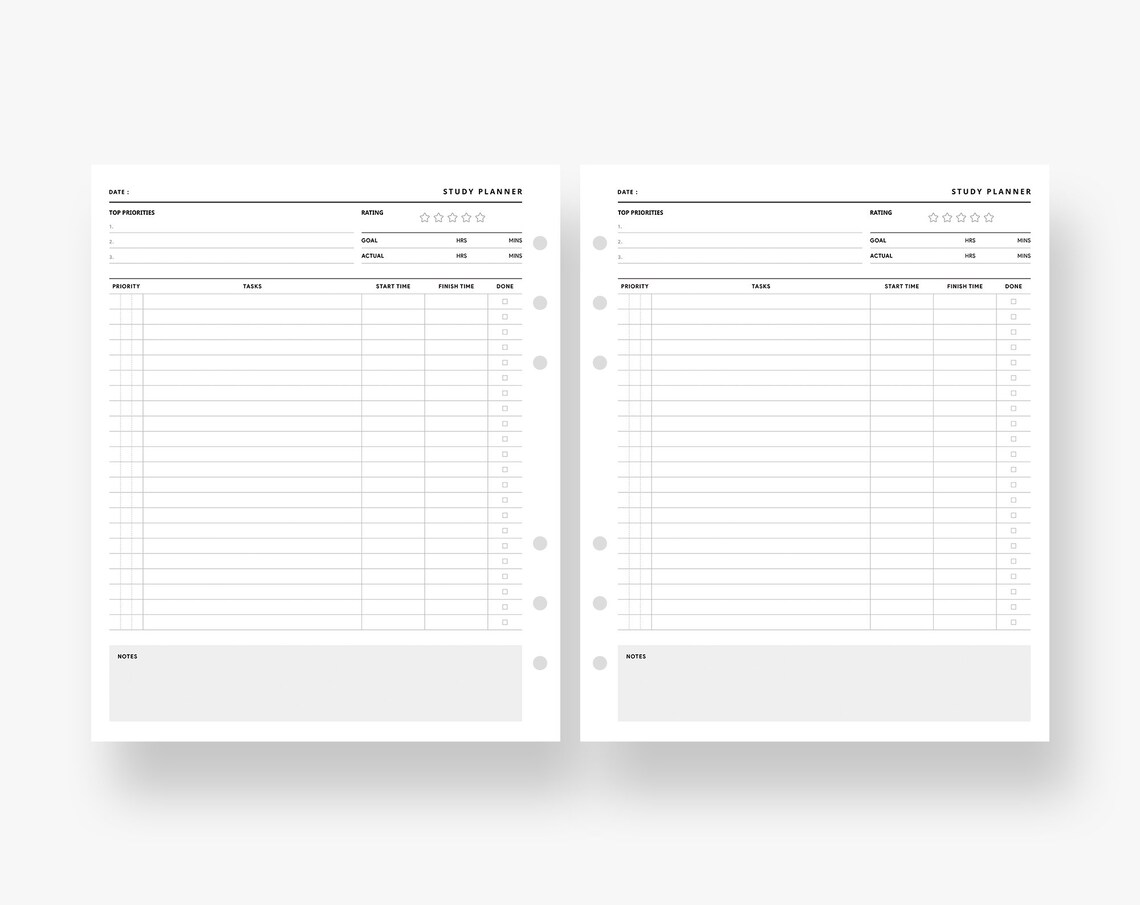A5 Wide Inserts : Printable Study Planner, Study Session Planner ...