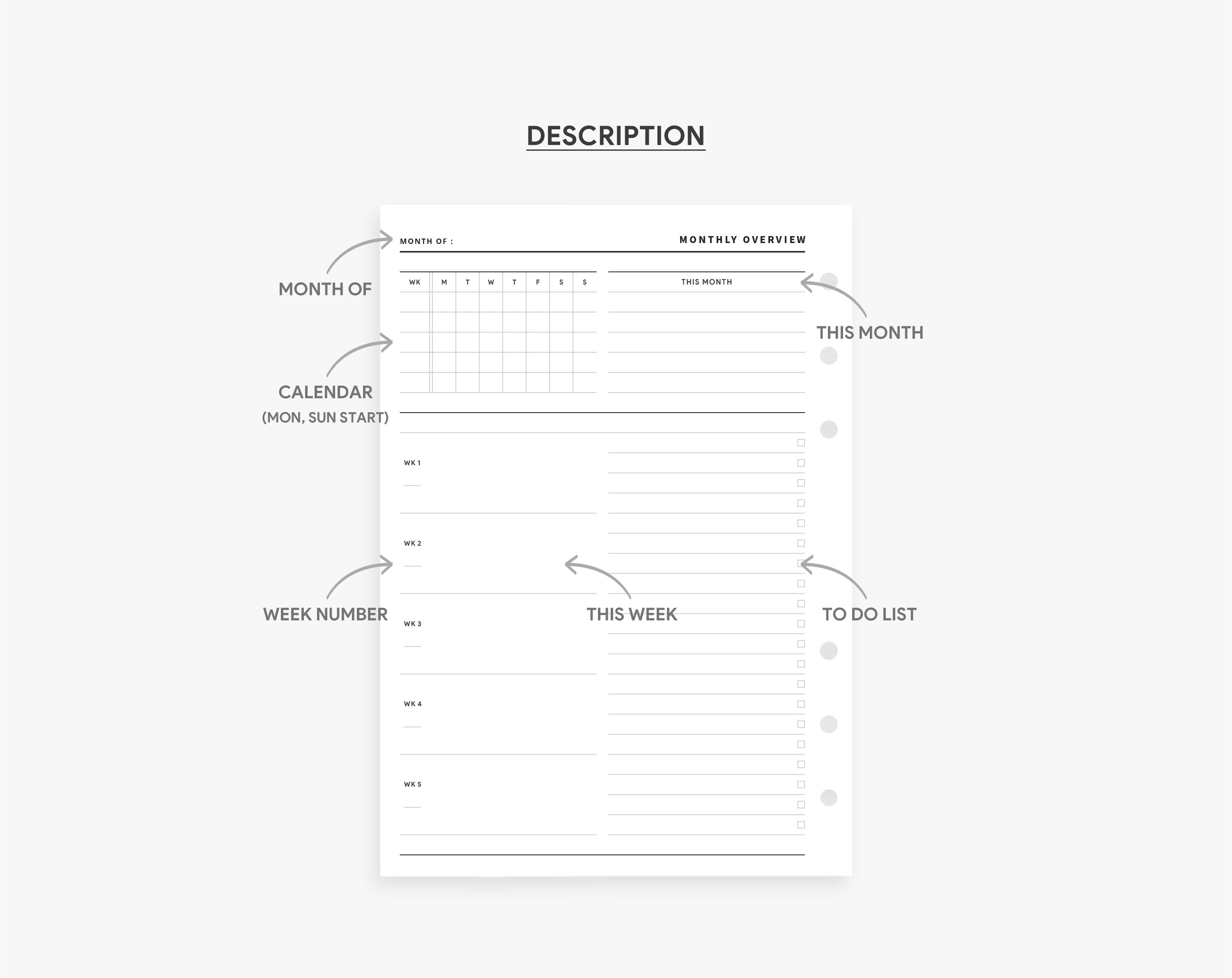 Monthly Overview Printable, Monthly Planner, Personal Wide Inserts ...