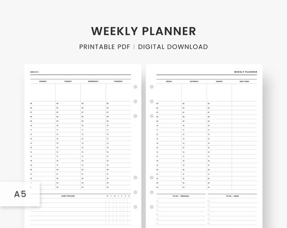 A5 Inserts : Weekly Planner Printable Weekly Schedule Week | Etsy