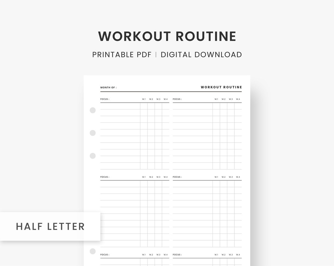 Workout Planner Printable, Half Letter Inserts, Workout Log, Workout ...