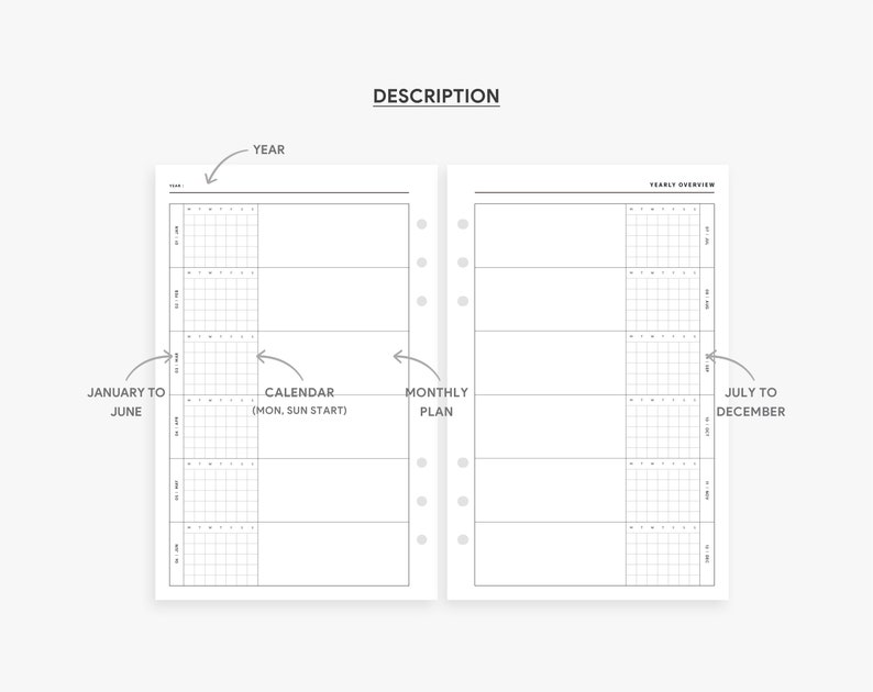 Yearly Overview Printable, Yearly Planner, Yearly Calendar, Year at a ...