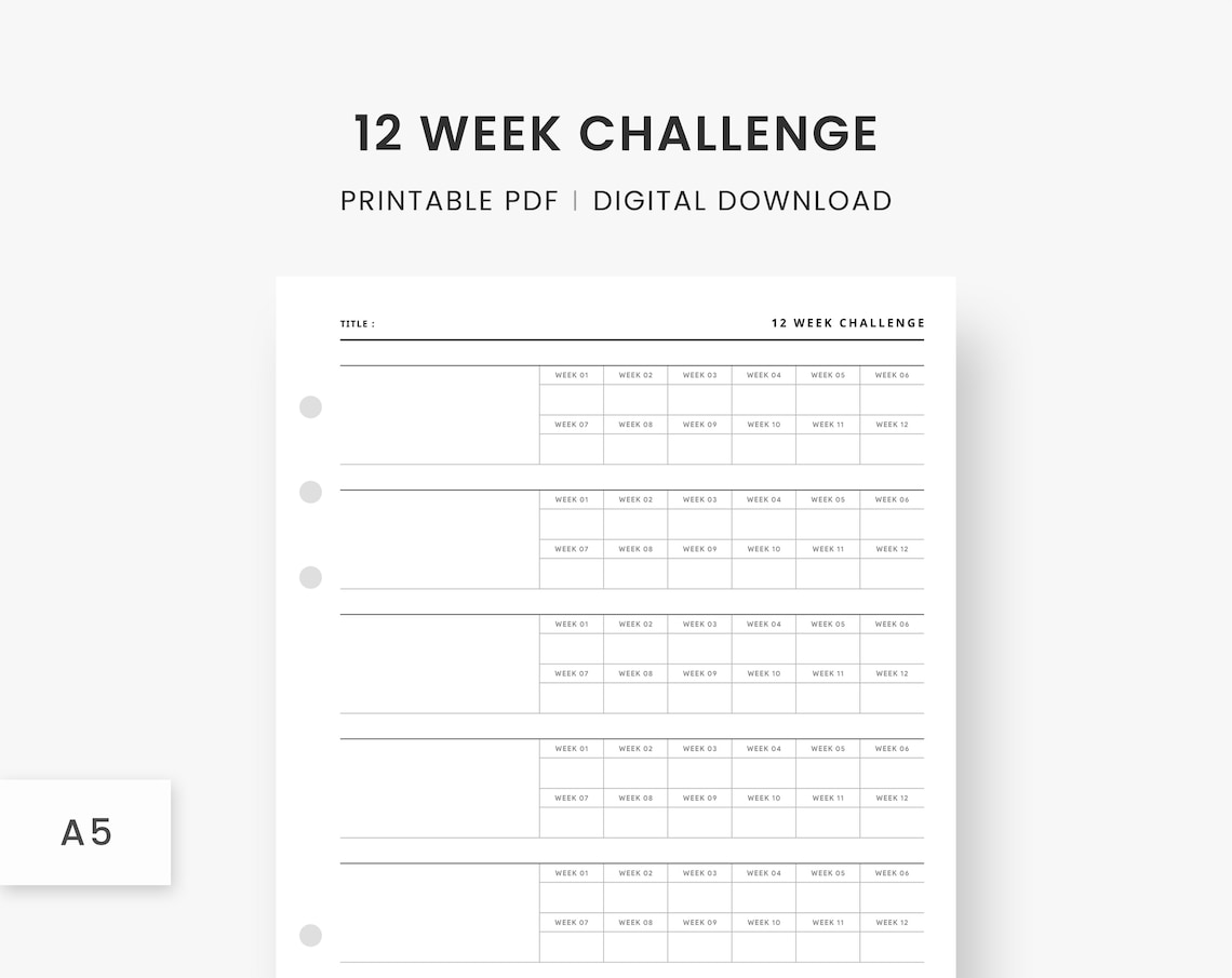 A5 Inserts : 12 Week Fitness Plan Printable, 12 Week Tracker, 12 Week ...