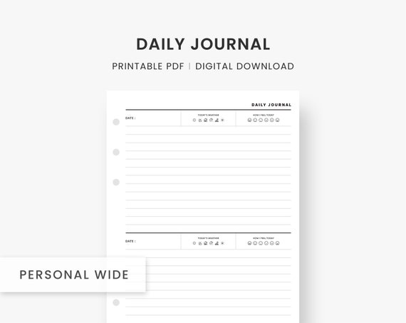 Daily Journal Pages Printable Personal Wide Inserts Daily - Etsy