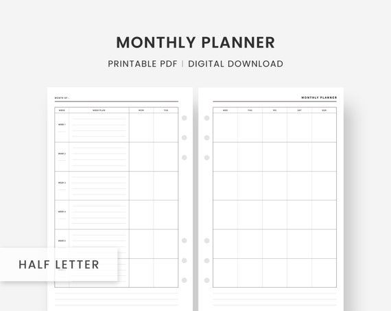 Monthly Planner Printable Monthly Overview Weekly Plan - Etsy
