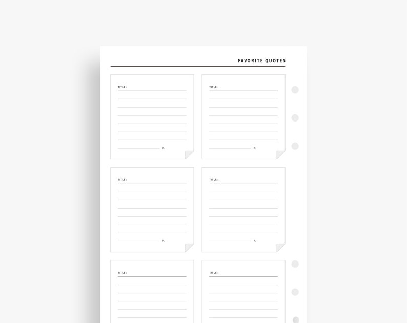 Favorite Quotes Log Printable, Book Quotes for Reader, Half Letter ...