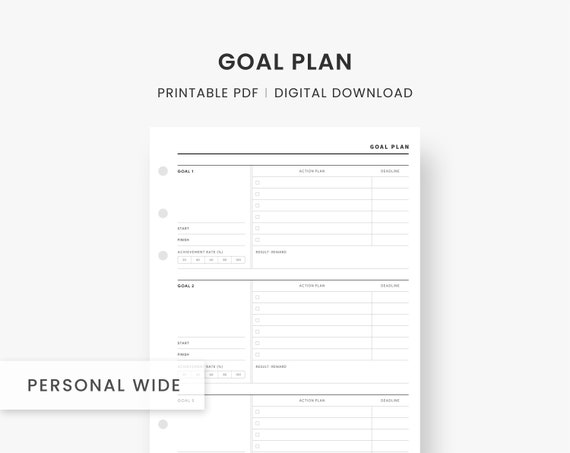 Goal Template Goal Planner Printable Personal Wide Inserts - Etsy