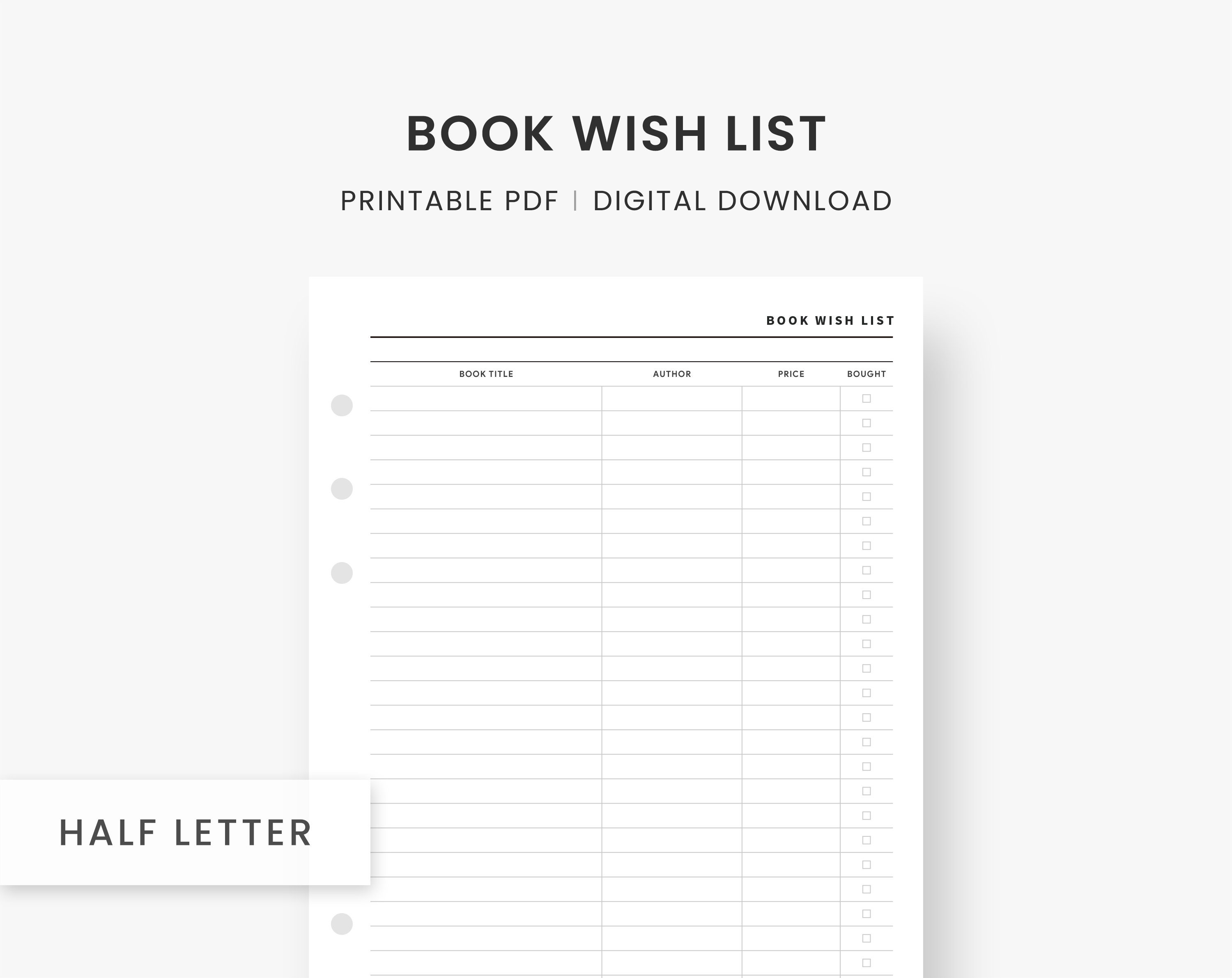 Book Tracker Printable, Book Wish List for Purchase, Books to Read ...