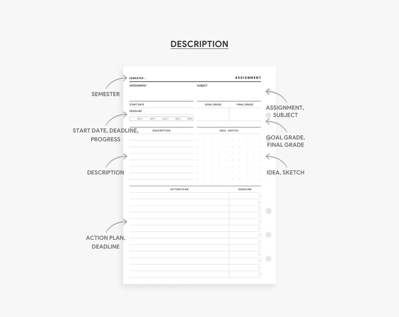 Assignment Plan Printable Personal Wide Inserts Student - Etsy