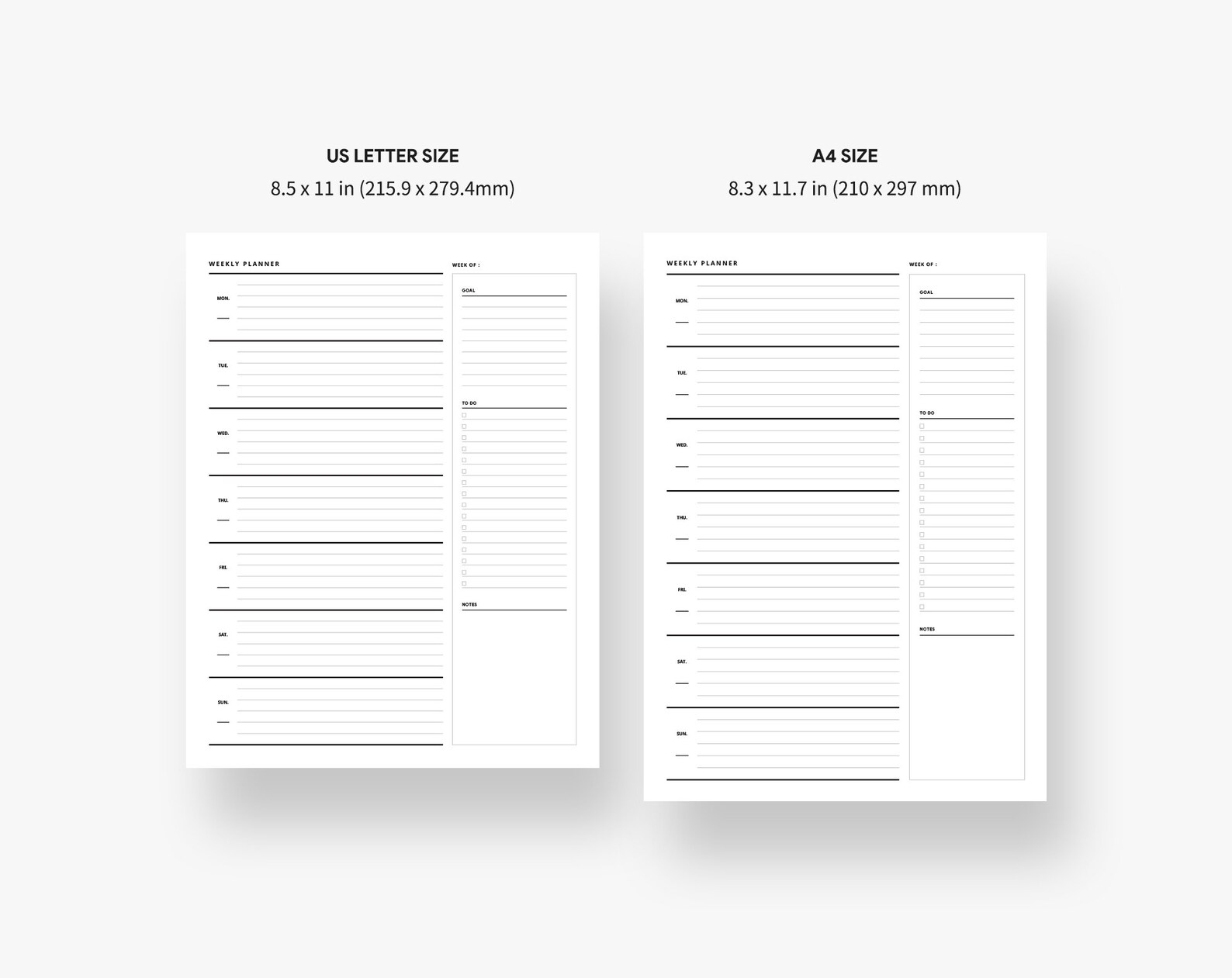 A4, US Letter Size Undated Week on One Page Planner, Printable ...