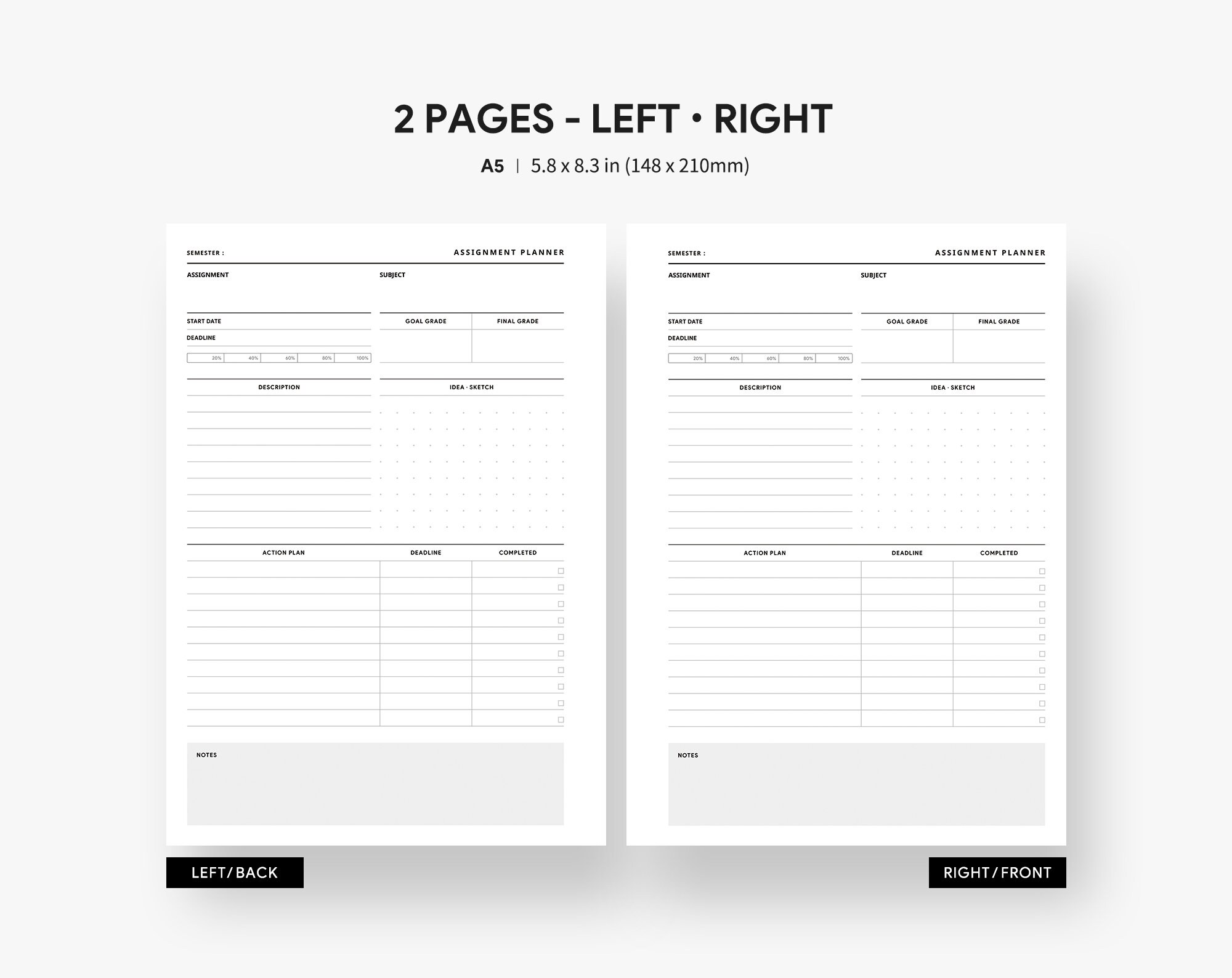 A5 Inserts : Study Planner Printable, Assignment Plan, Productivity ...