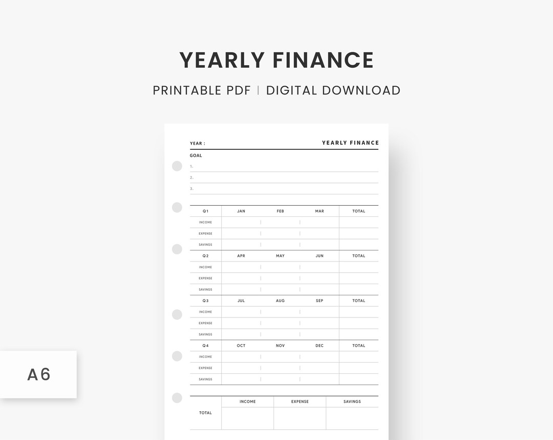 Yearly Finance Planner, Annual Finance, Financial Planner, Finance ...