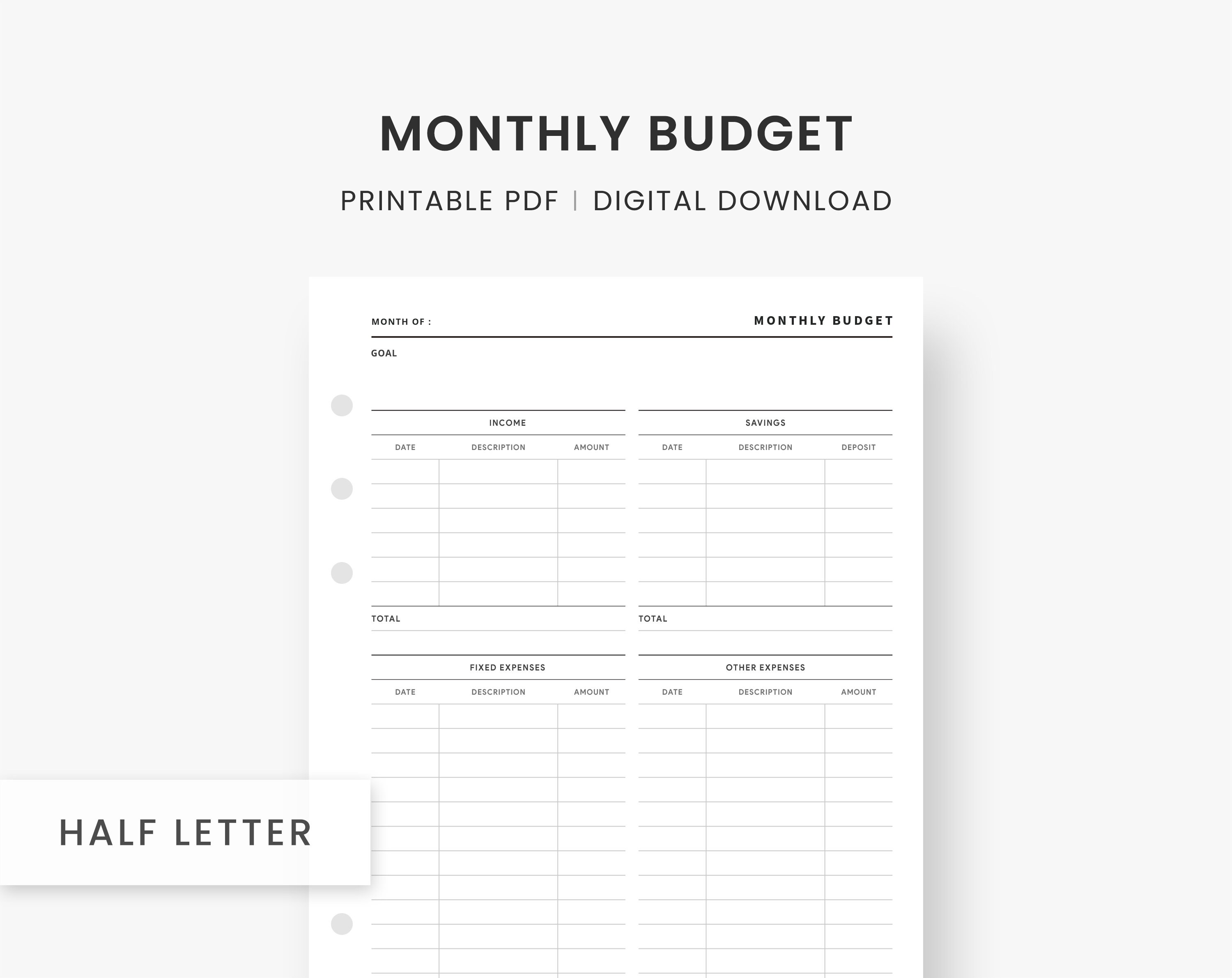 Monthly Budget Planner Printable, Budget Template for Money Management ...