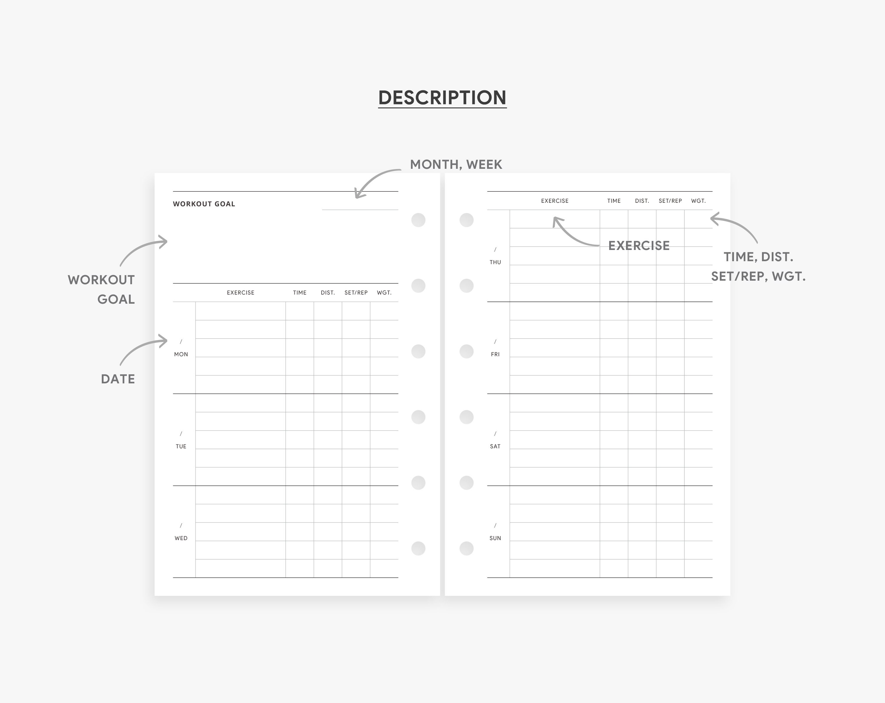 Pocket Inserts : Workout Log Printable, Weekly Workout Tracker ...