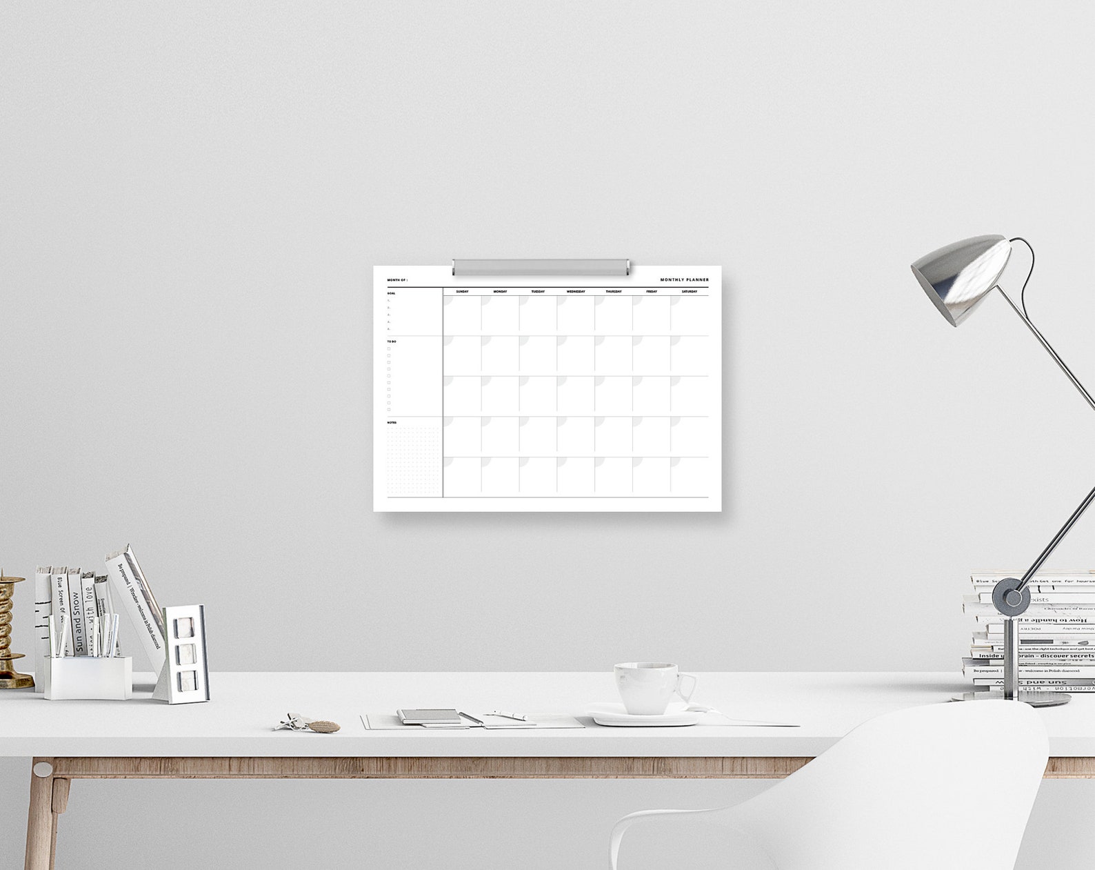 Empty Printable Minimalist Calendar for Desk, Undated Monthly Work ...