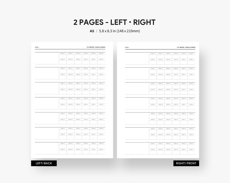 A5 Inserts : 12 Week Fitness Plan Printable, 12 Week Tracker, 12 Week ...