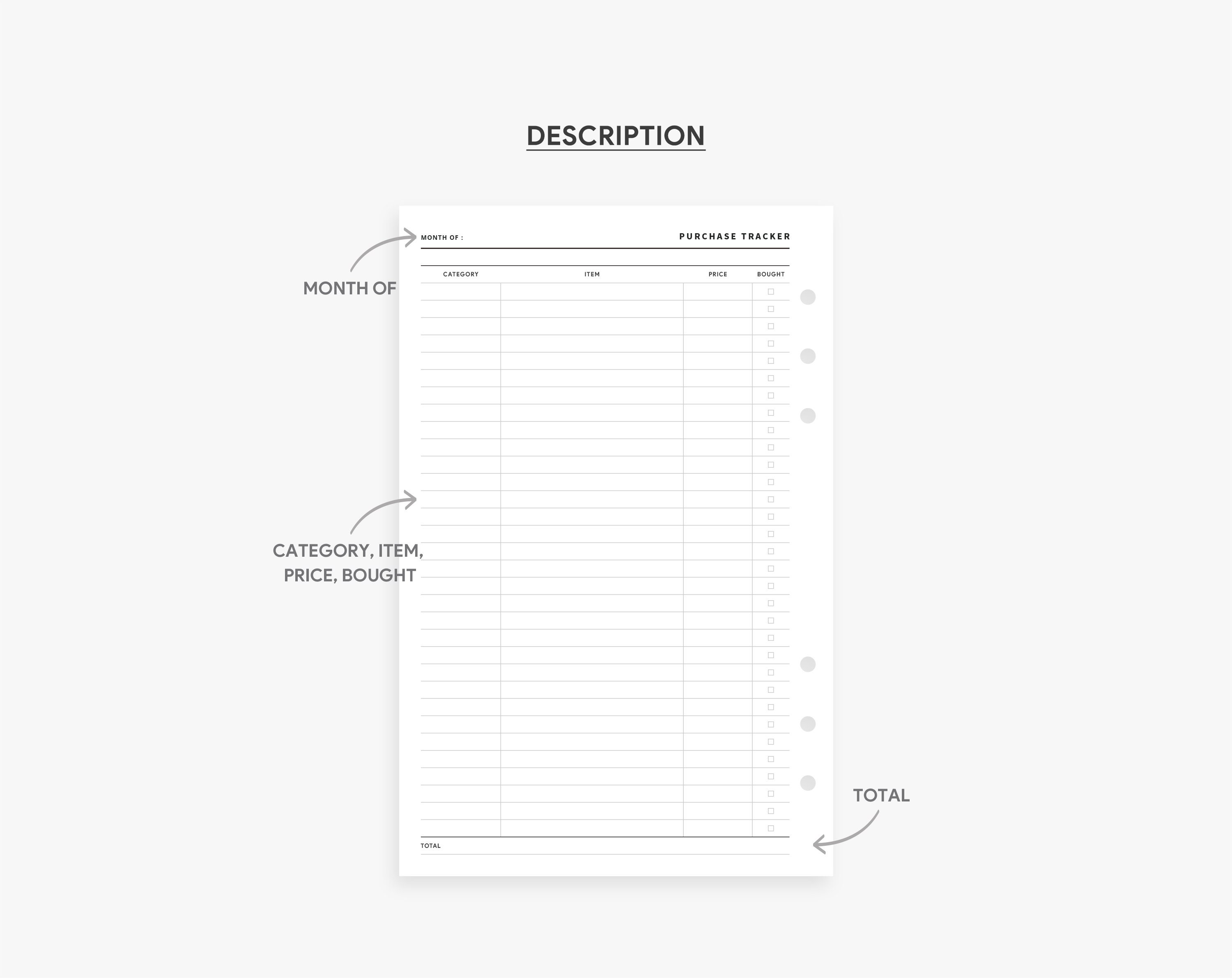 Purchase Tracker Printable, Order Tracker Template, Half Letter Inserts ...
