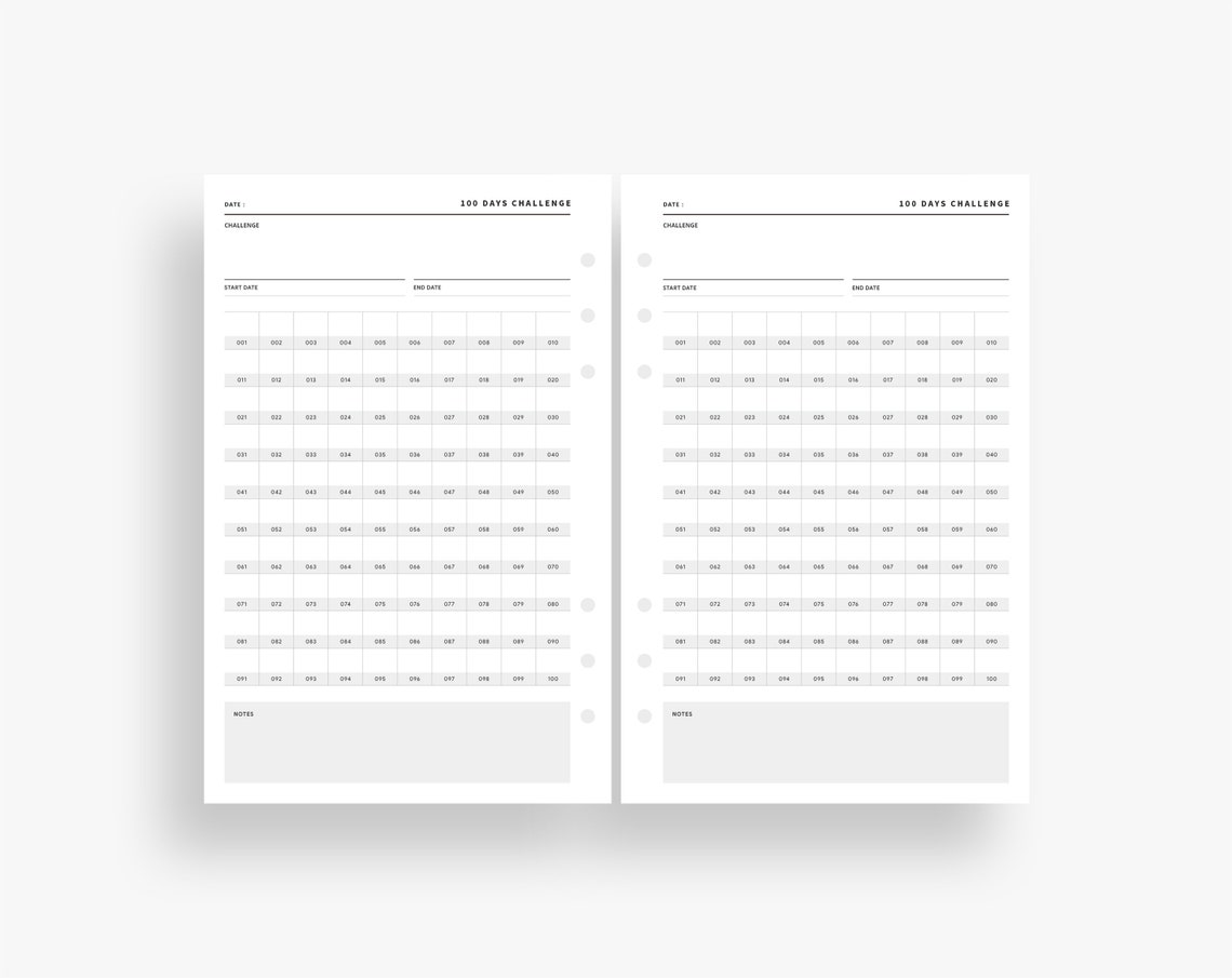 100 Days Challenge Printable, Challenge Tracker, Goal Challenge ...