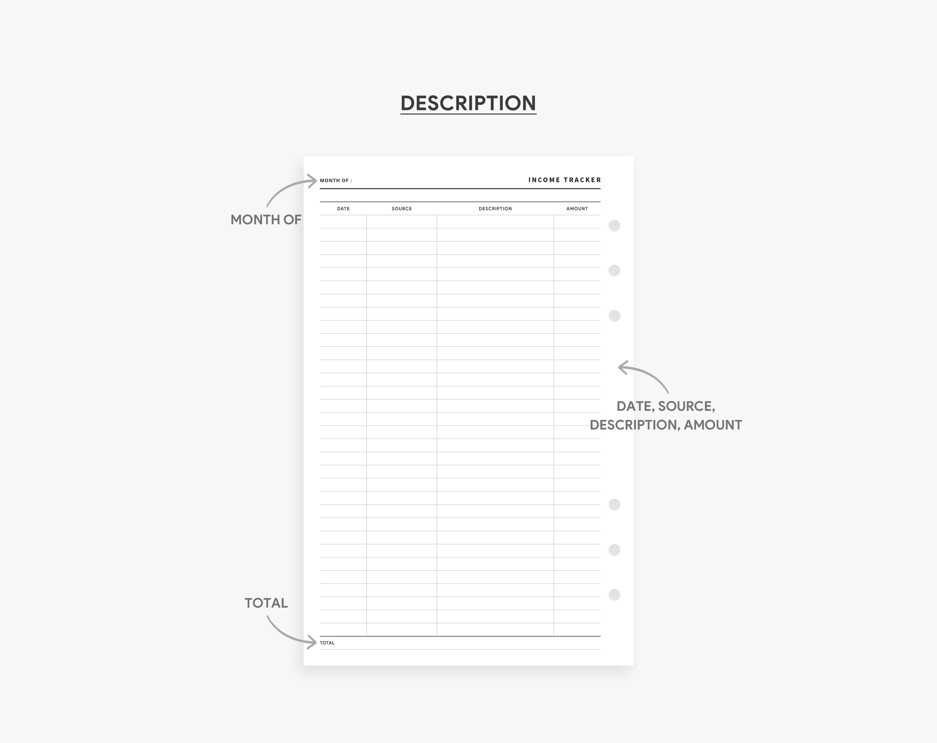 Income Tracker Printable Half Letter Inserts Financial - Etsy
