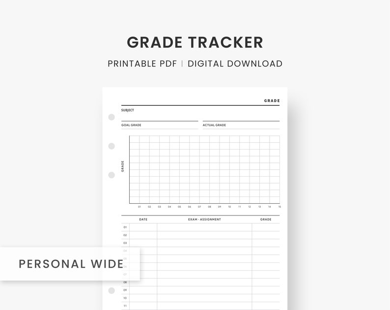 Grade Tracker, Student Planner, Personal Wide Inserts, Assignment ...