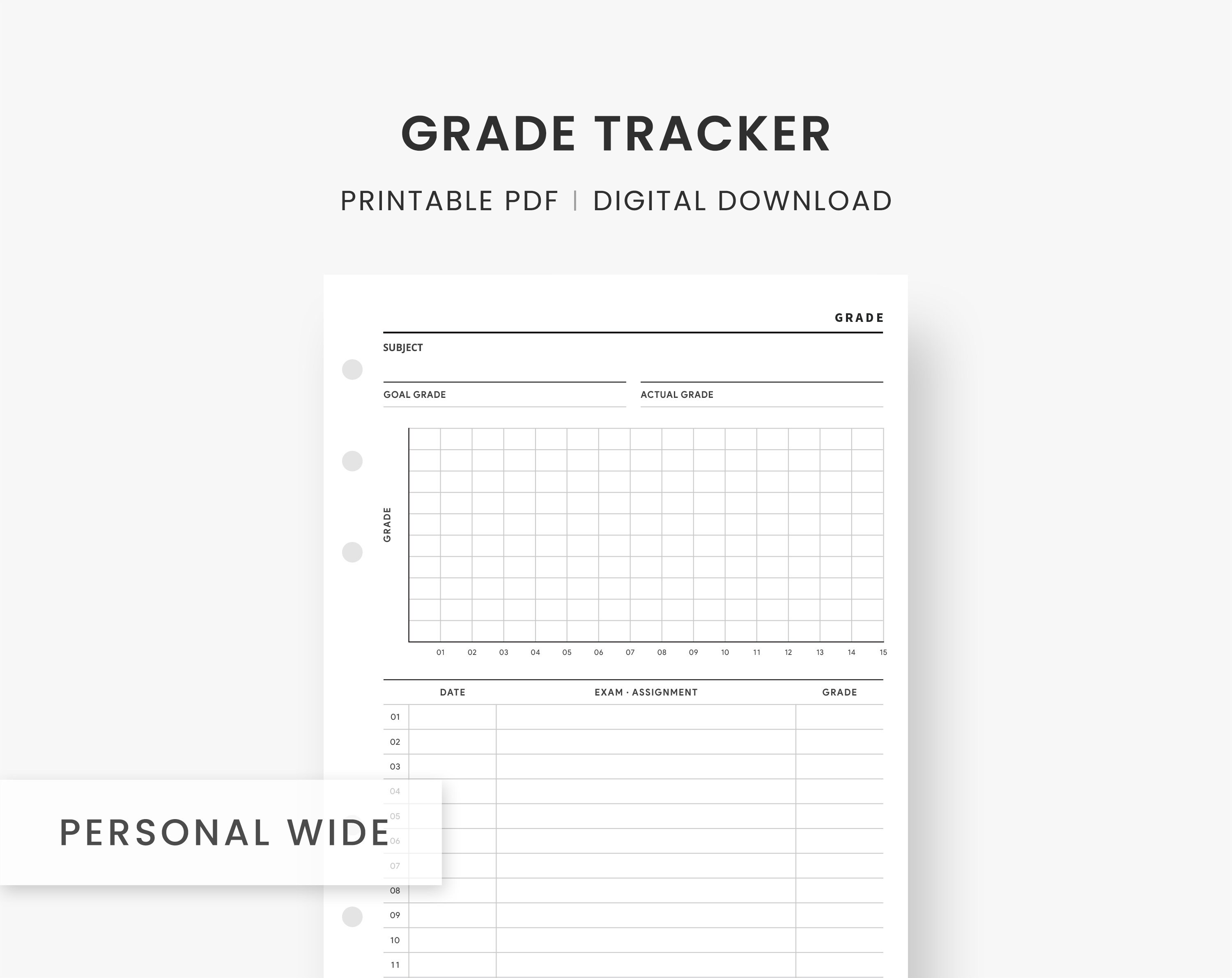 Grade Tracker, Student Planner, Personal Wide Inserts, Assignment ...