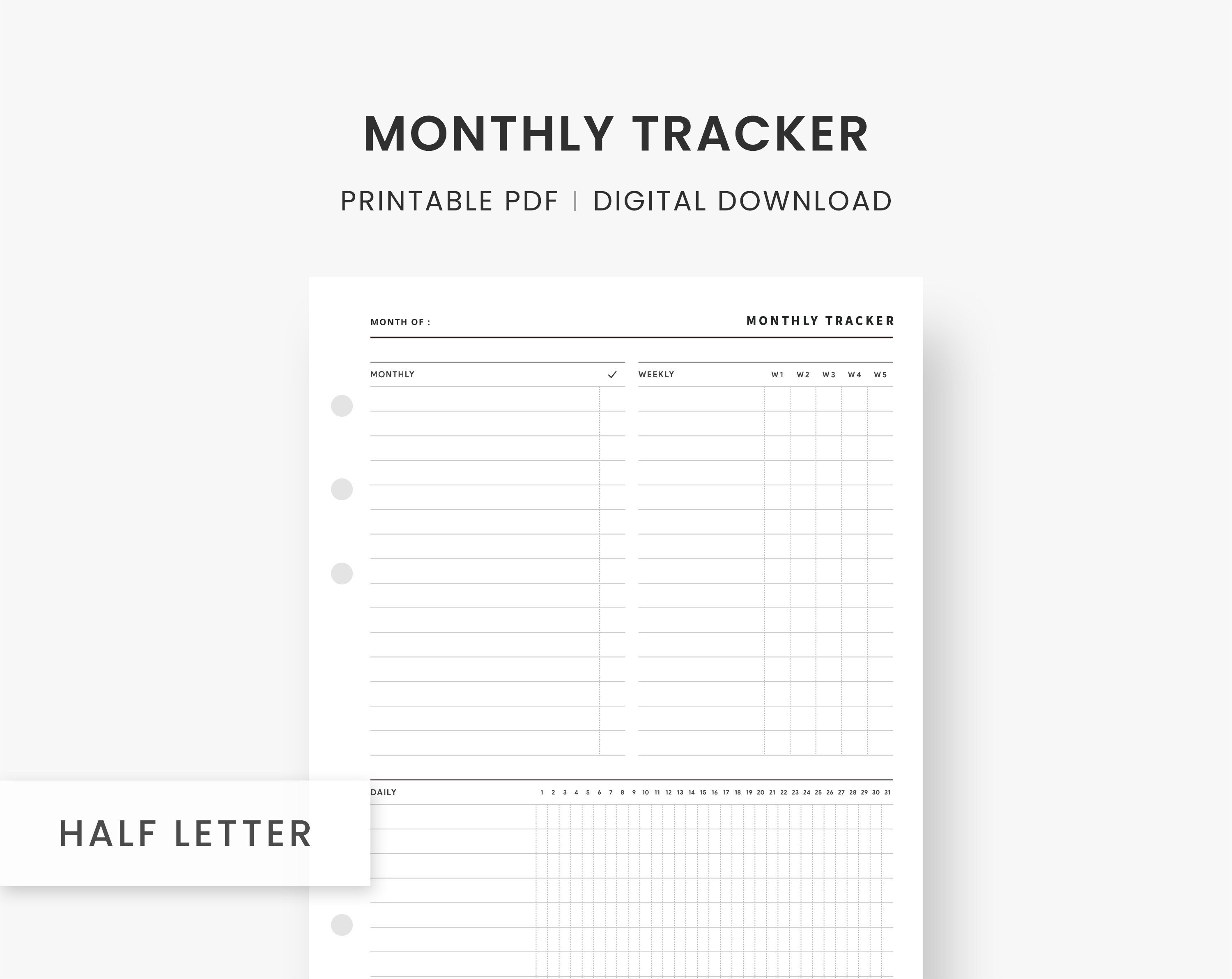 Monthly Tracker Printable Daily Habit Tracker Half Letter - Etsy