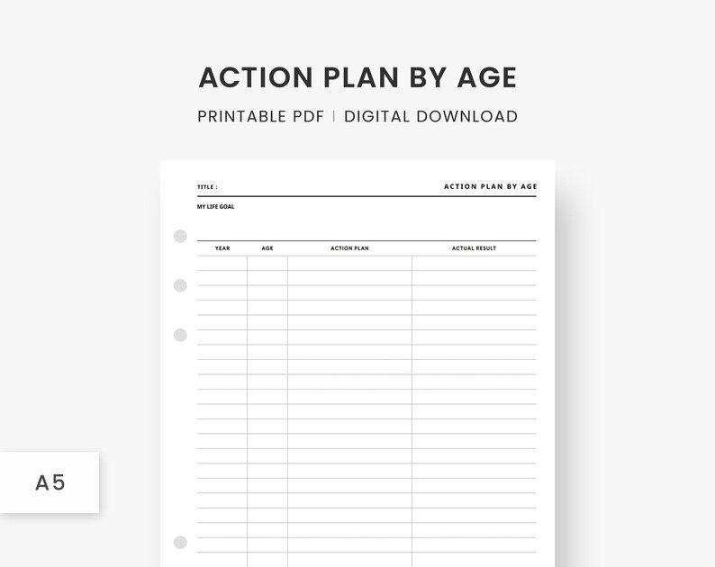 A5 Inserts : Planner Printable Action Plan by Age Life Goal - Etsy