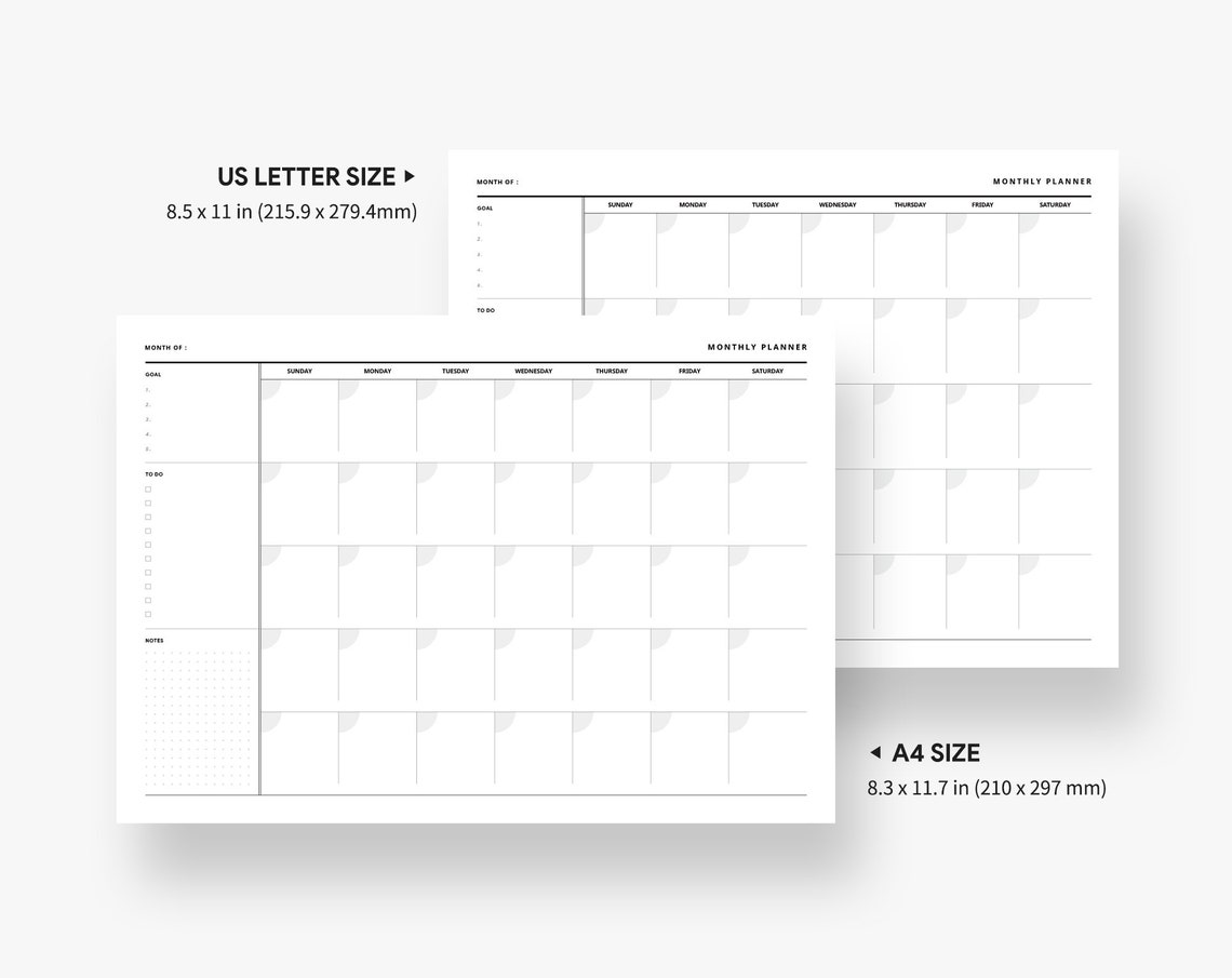 Empty Printable Minimalist Calendar for Desk Undated Monthly - Etsy