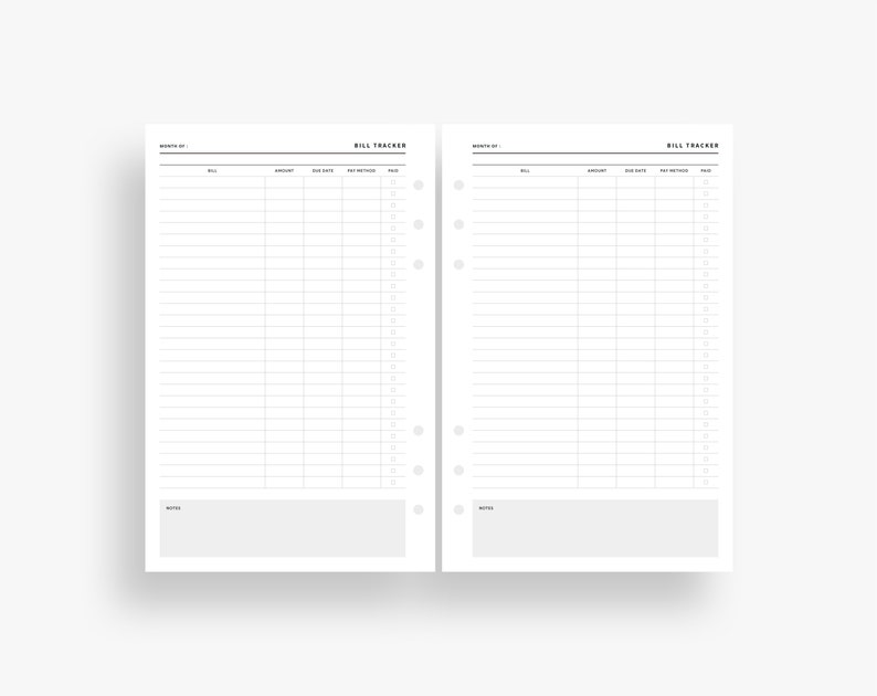 Monthly Bill Tracker Printable, Half Letter Inserts, Bill Payment ...