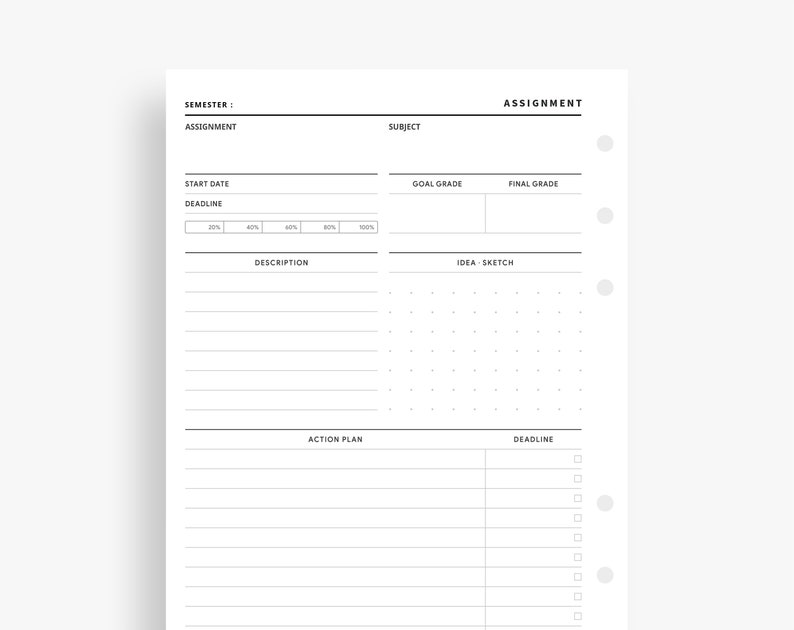 Assignment Plan Printable Personal Wide Inserts Student - Etsy