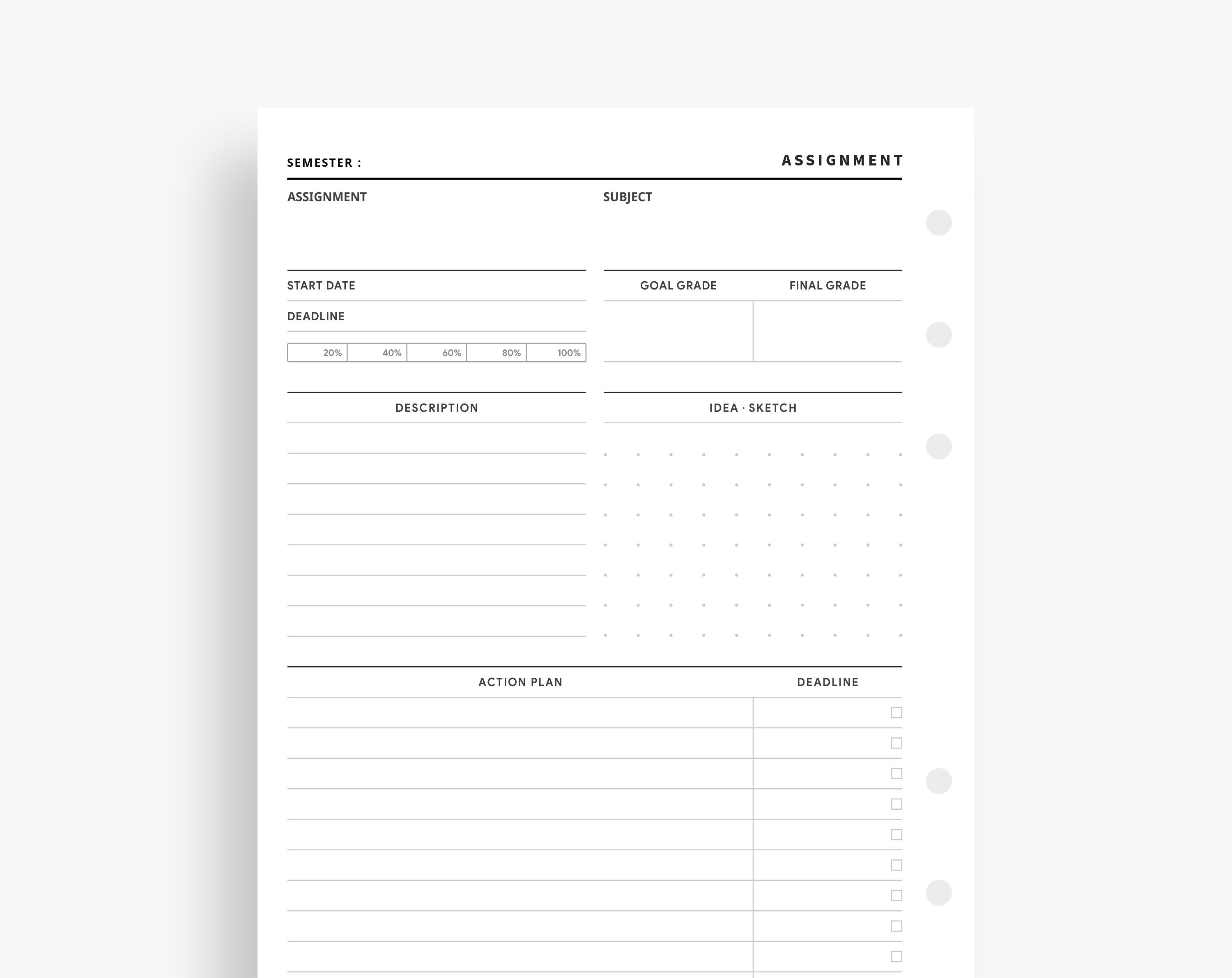 Assignment Plan Printable, Personal Wide Inserts, Student Planner ...