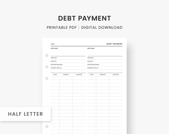 Half Letter PRINTABLE Debt Payment Planner Insert Paper Calendars ...