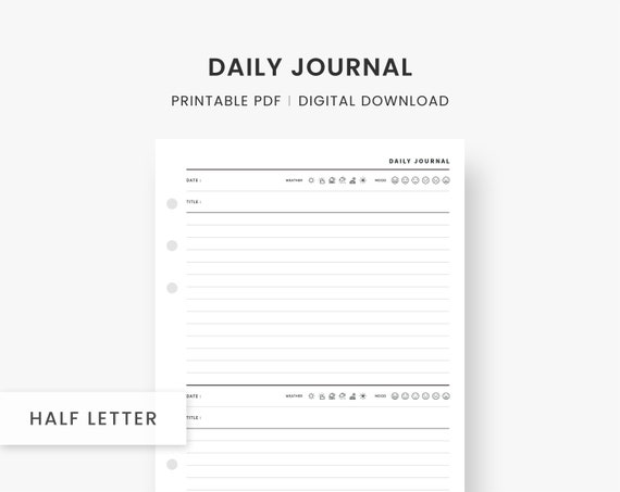Daily Journal Printable Daily Diary Minimalist Journal | Etsy