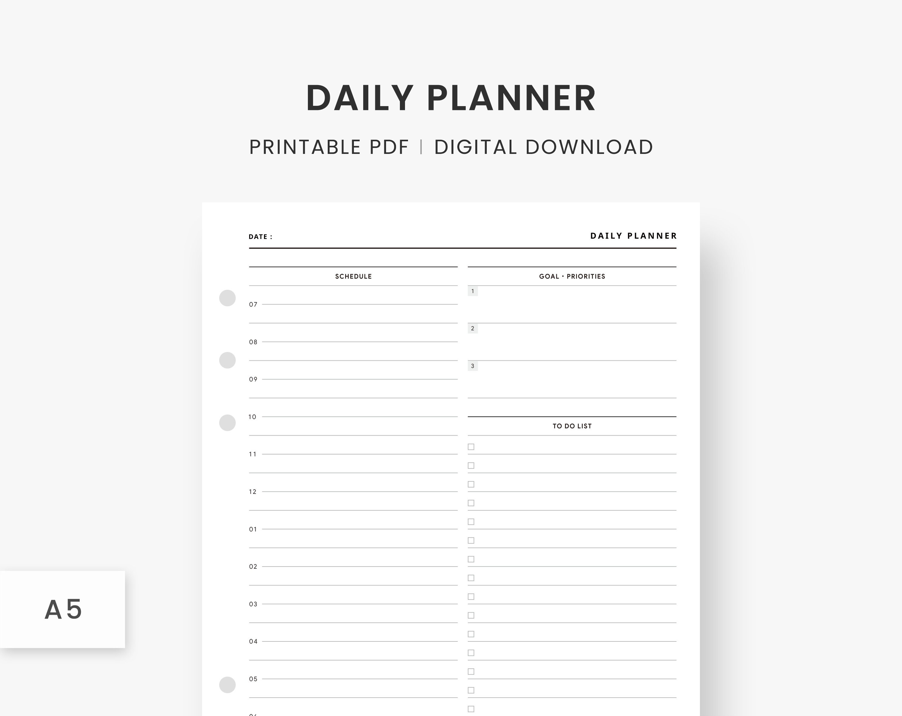 A5 Inserts : Daily Planning Daily Schedule Hourly Planner | Etsy