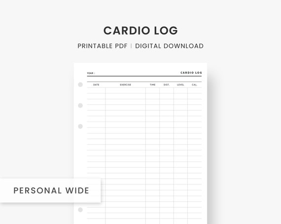 Cardio Log Exercise Tracker Printable Personal Wide Inserts - Etsy