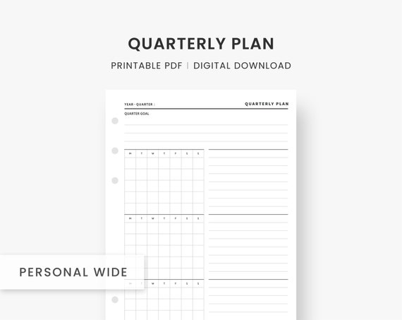 Quarterly Planner Printable Personal Wide Inserts Undated | Etsy