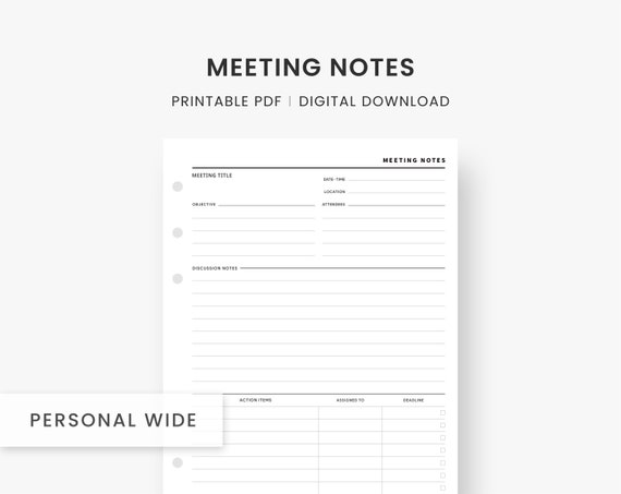 Meeting Template Printable Meeting Notes Personal Wide - Etsy