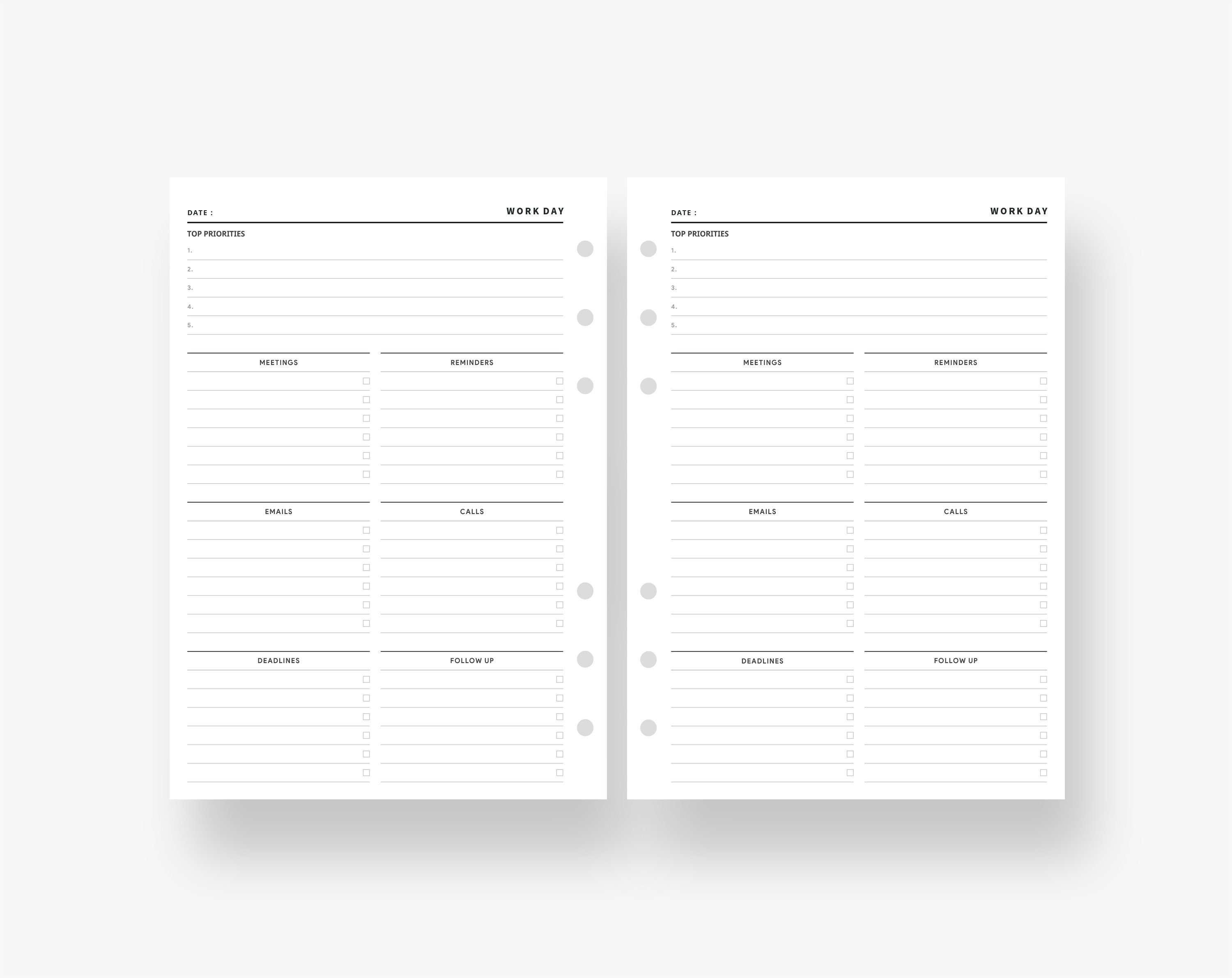 Workday Planner Printable, Personal Wide Inserts, Workday Organizer ...