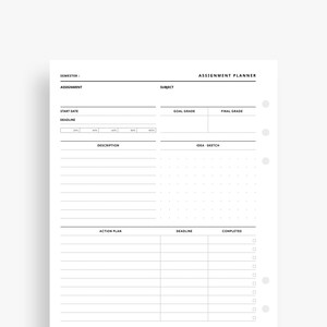 A5 Inserts : Study Planner Printable, Assignment Plan, Productivity ...